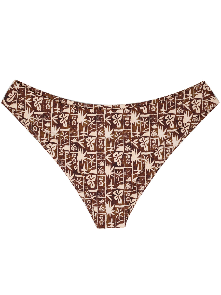 Brown Tropic Print Bikini Bottoms – Moderate Coverage | Serei Swim
